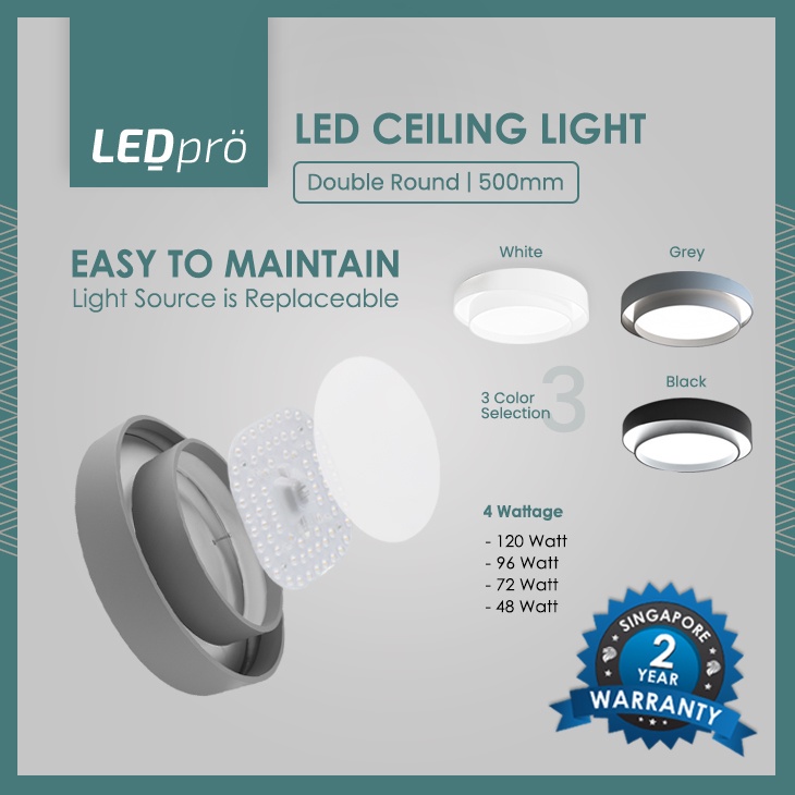 LED Pro Ceiling Light 500MM 120W Tri-tone Round Double-Layer Ceiling ...