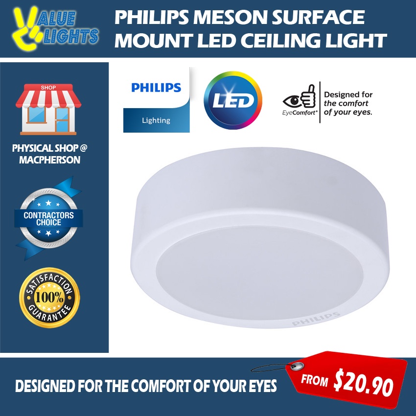 Philips Meson Surface Mount 17W 24W LED Ceiling Light Concrete Ceiling ...