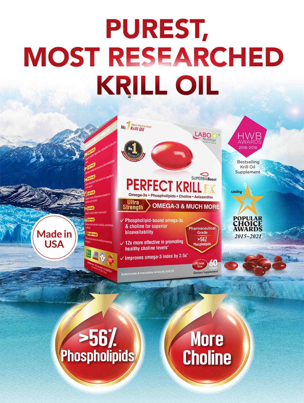 [2 Boxes] LABO Nutrition Perfect Krill EX Antarctic Krill Oil Intensive ...