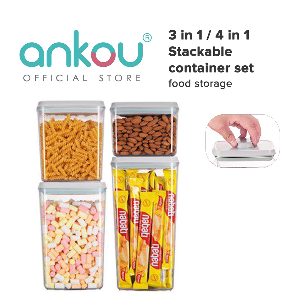 ANKOU AirTight Food Container - 3 in 1 / 4 in 1 Stackable Rectangle Set ...
