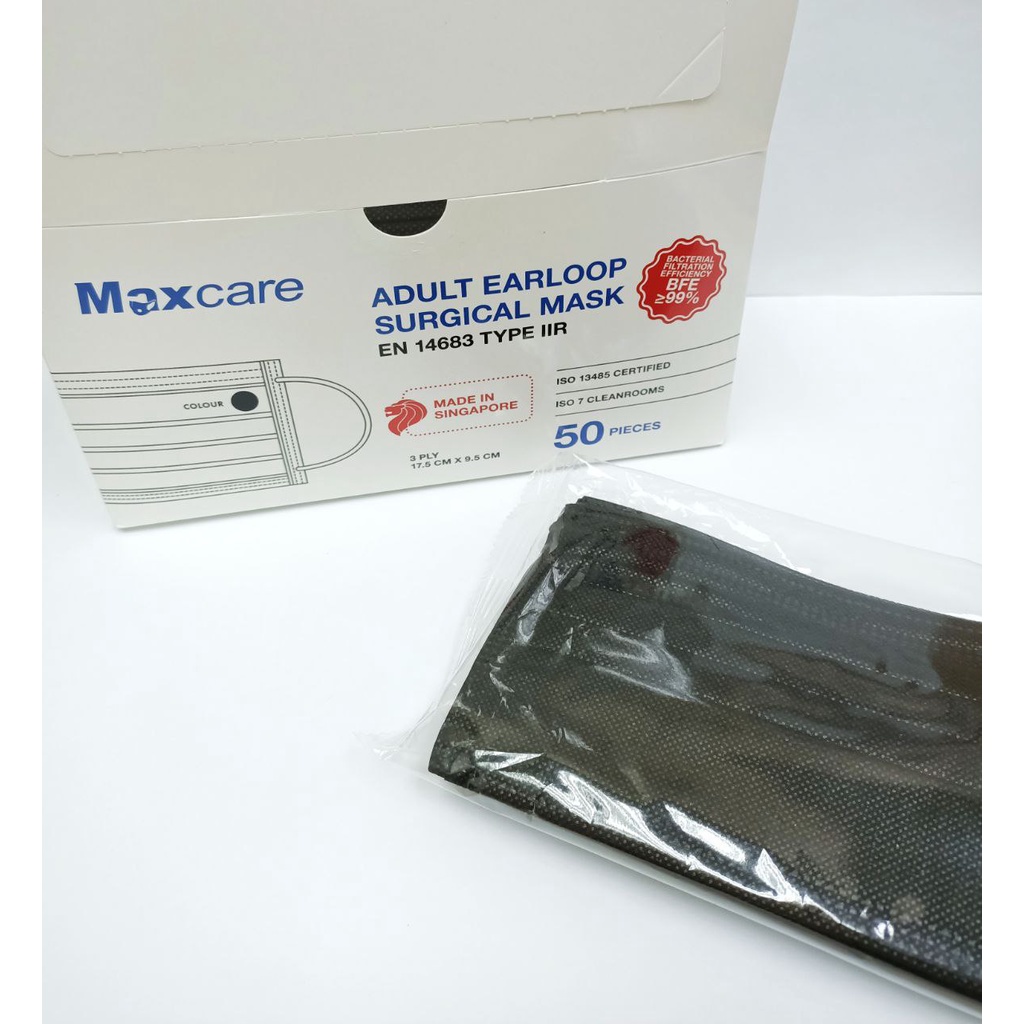 MAXCARE 3 Ply Medical Grade Black Masks 100 Percent Made in Singapore ...