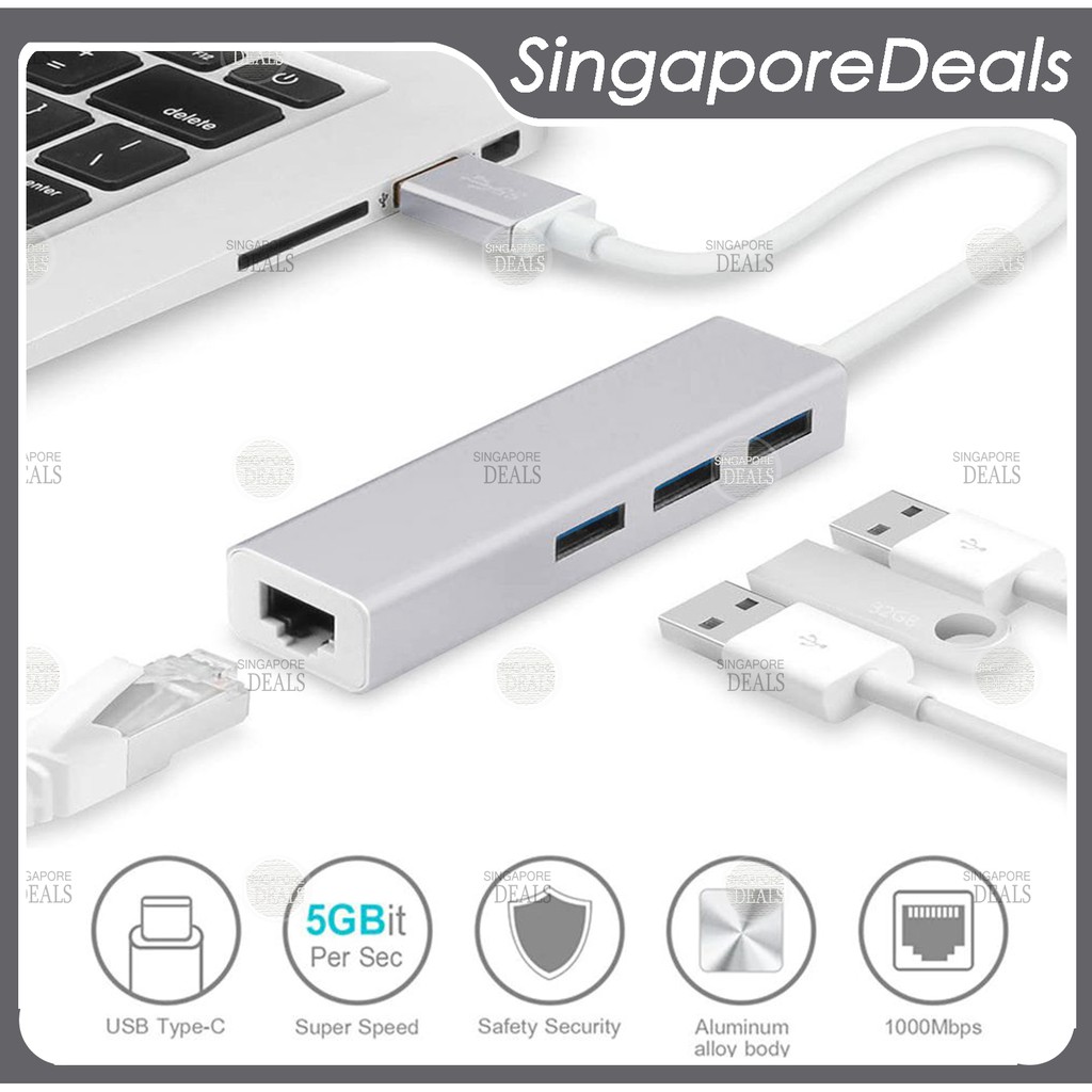 USB-C USB TYPE C 3.1 TO GIGABIT ETHERNET RJ45 LAN NETWORK CABLE ...