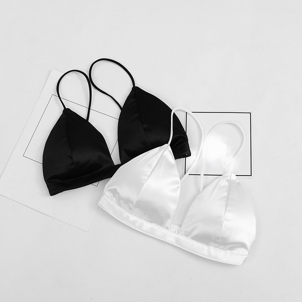 Women Seamless Satin Bralette Crop Top Bustier Unpadded Bra Lingerie