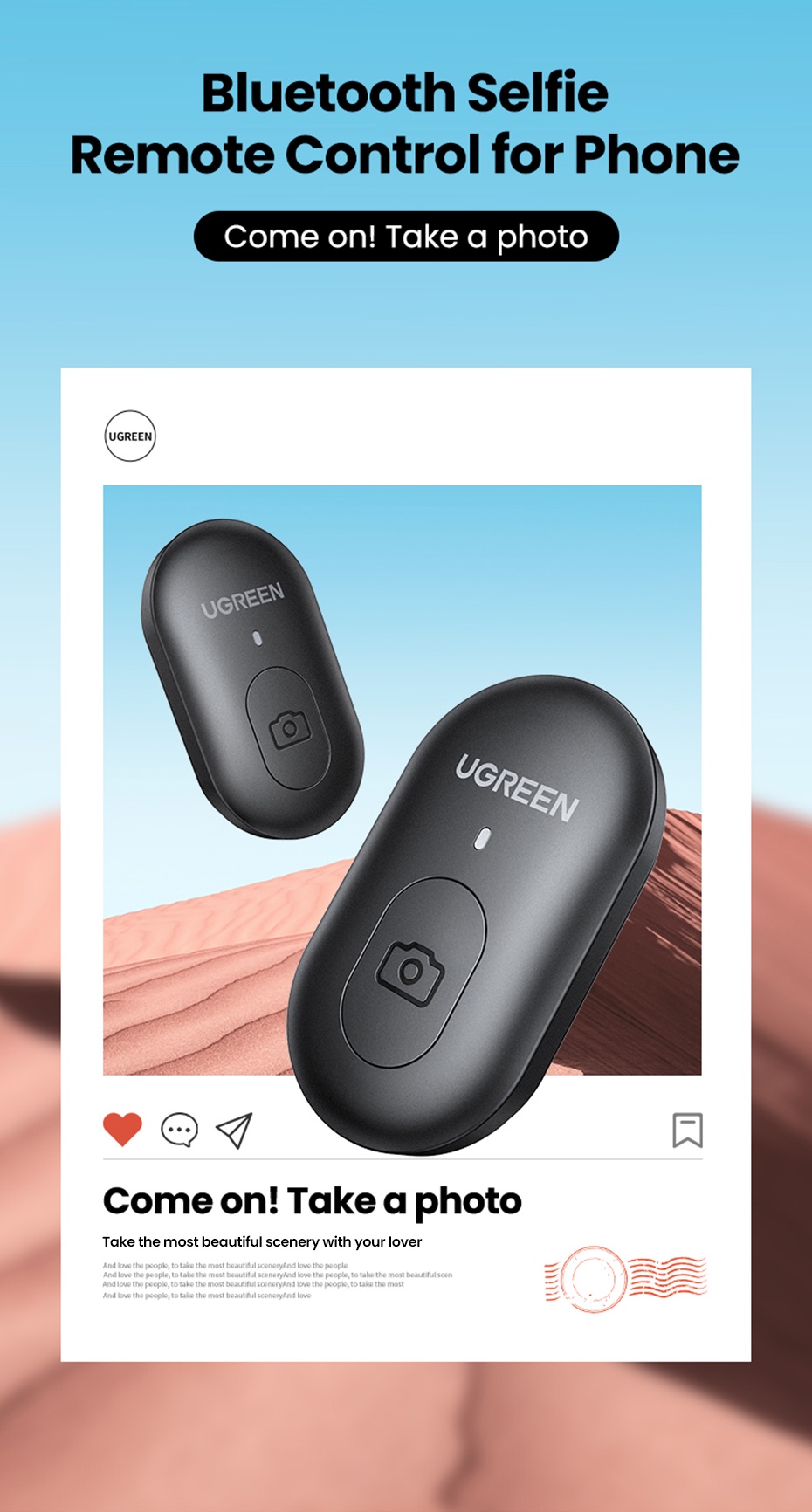 UGREEN Bluetooth Remote Control Selfie Controller Shutter for Mobile ...