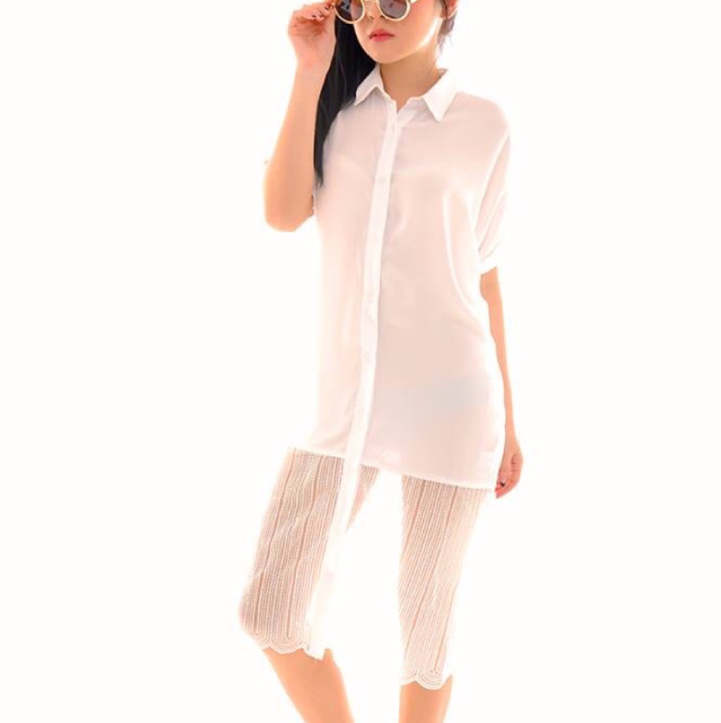 Netted Shirt ( White ) | Shopee Singapore