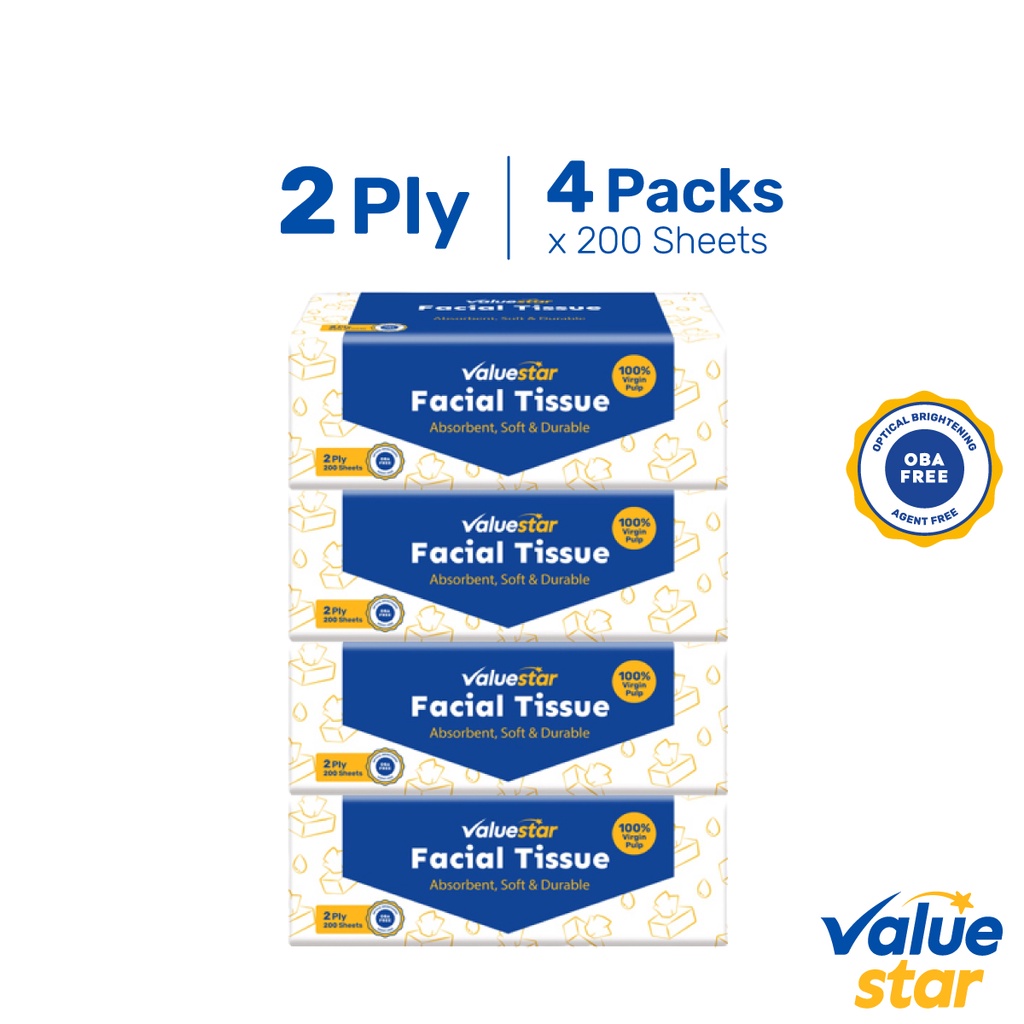 ValueStar Facial Tissue Soft Pack, 2-ply, 4 x 200 sheets | Shopee Singapore