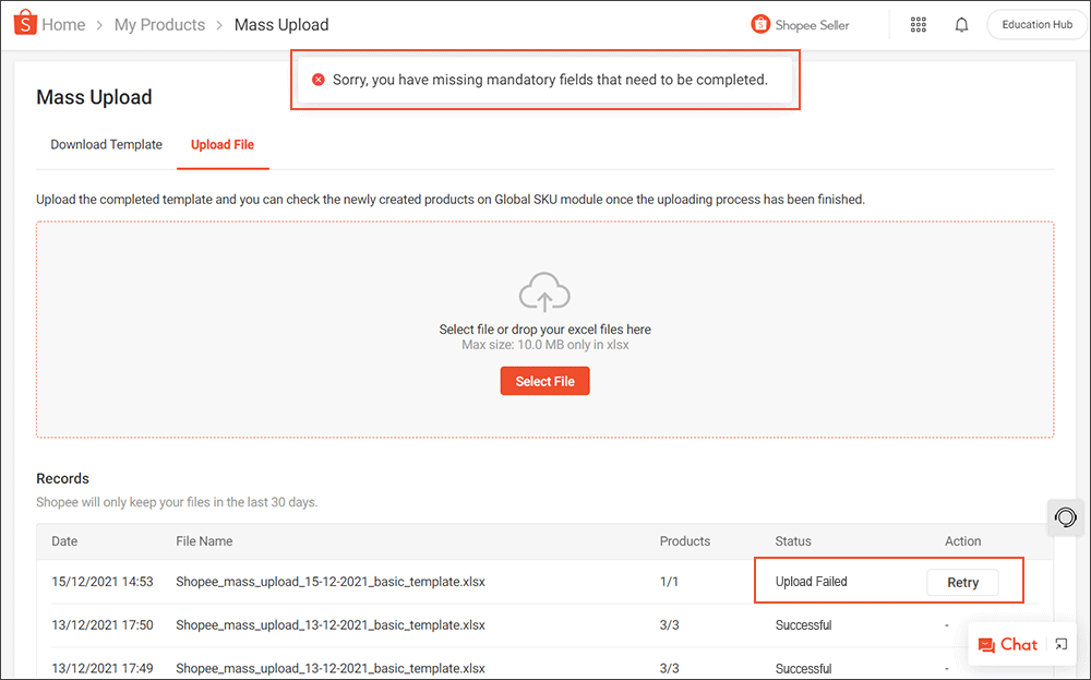 Upload Mass Upload template | SG Seller Education [Shopee]