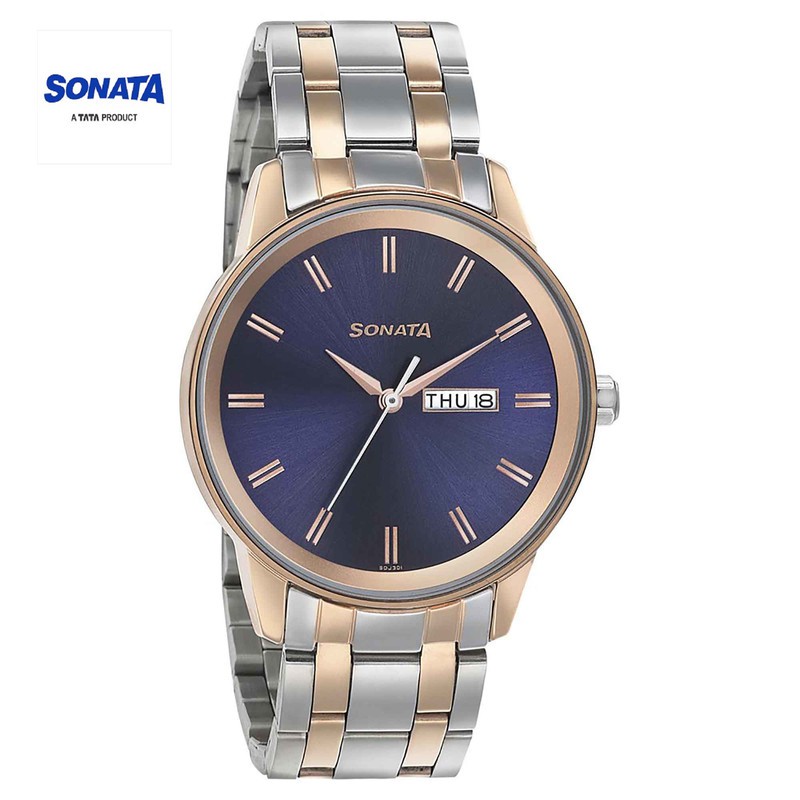 Sonata Wedding Edition - Blue Dial Bimetal Strap Men's Watch 7133KM02 ...