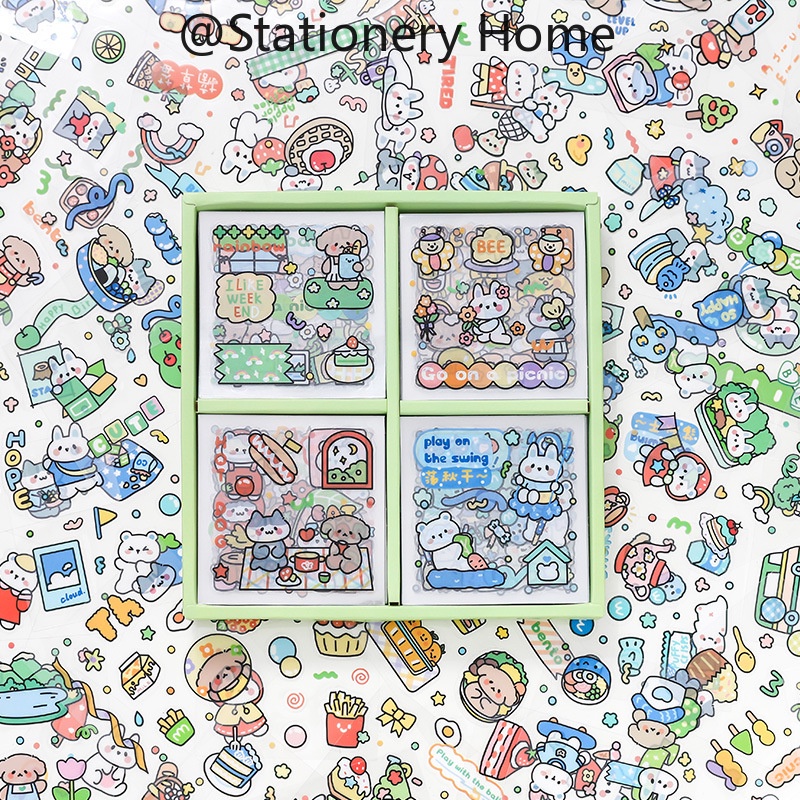 100PCS Animal Outing Sticker Gift Box Cute Cartoon Boxed Sticker DIY ...