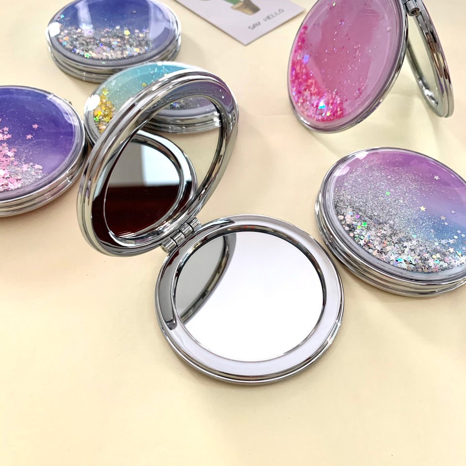 KMHO Makeup mirror mini pocket folding small mirror creative quicksand ...