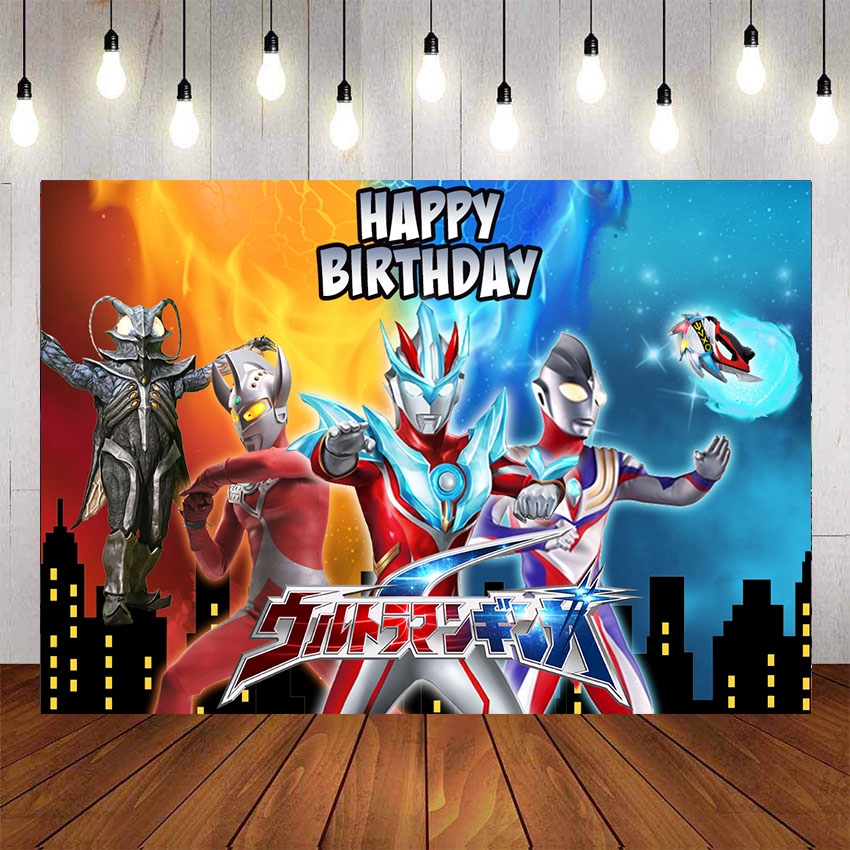 Ultraman Fights Monsters Backdrops Cartoon Boy Birthday Party ...