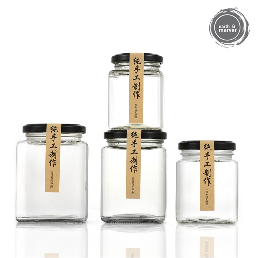 (Local Stock) 6 pcs Square Glass glass Jar with Lid 50ml , 80ml 100ml ...