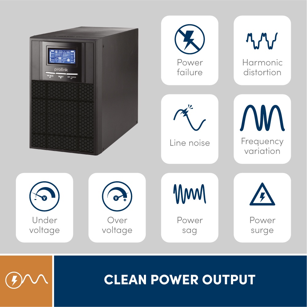 Prolink PRO903-ES 3000VA | 2700W Pure Sine Wave Online UPS with AVR for ...