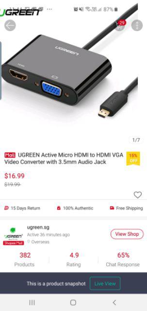 UGREEN Active Micro HDMI to HDMI VGA Video Converter with 3.5mm Audio Jack | Shopee Singapore