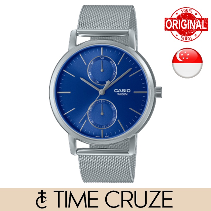 [Time Cruze] Casio MTP-B310 Adjustable Stainless Steel Strap Blue Dial Analog Quartz Men Watch ...
