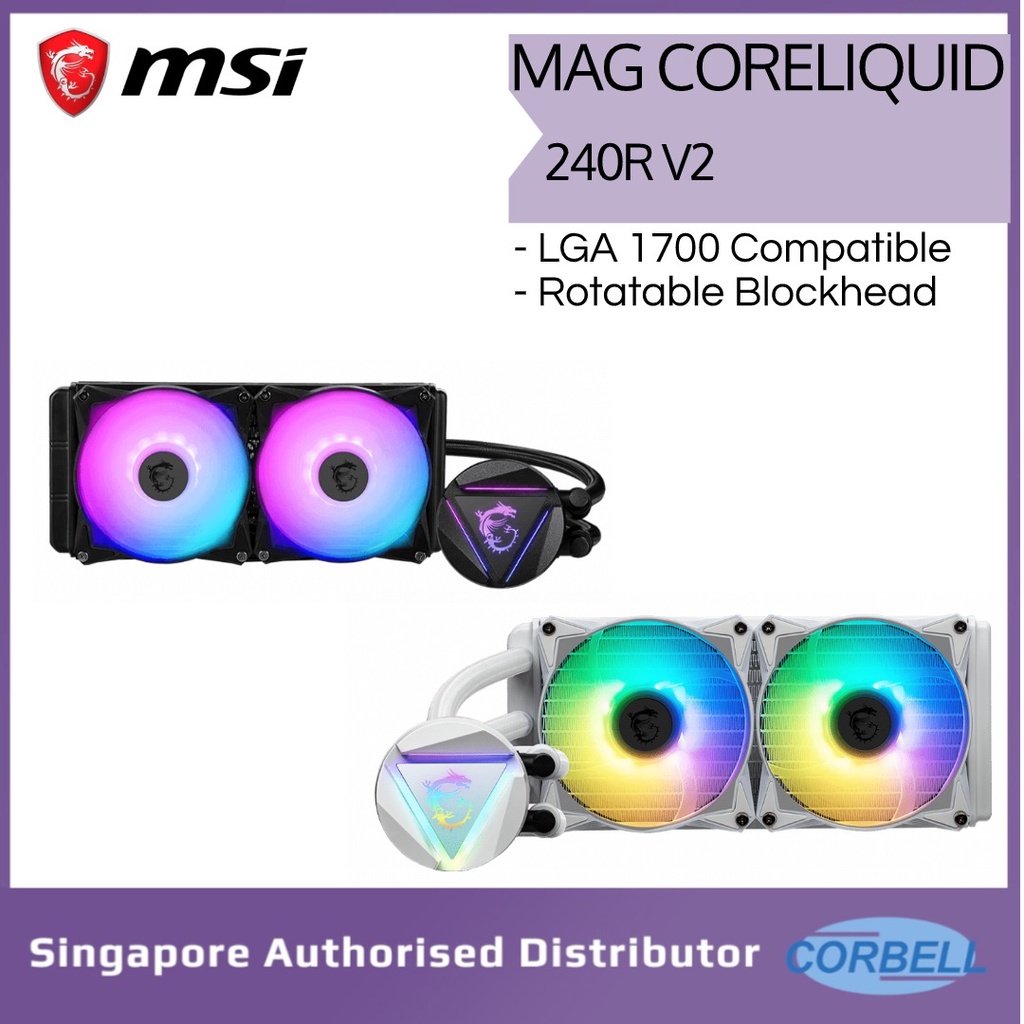 MSI MAG Coreliquid 240R V2 AIO cooler 240mm Radiator / ARGB Fan / ARGB Block / White | BLack ...