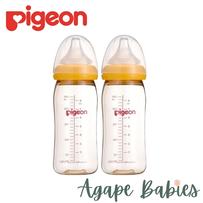 [Twin Pack] Pigeon Softouch Peristaltic Plus PPSU Nursing Bottle, 240Ml (M) 3+ Months (Y-Cut ...