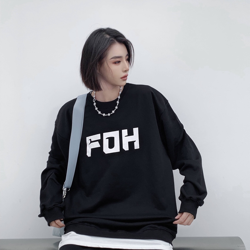 [ Sozo-one ] Korean Style Streetwear Black Hoodie Long Sleeve Top FOH ...