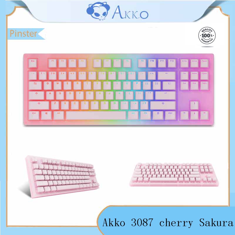 Akko 3087 cherry Sakura jelly acrylic pink mechanical keyboard wired ...