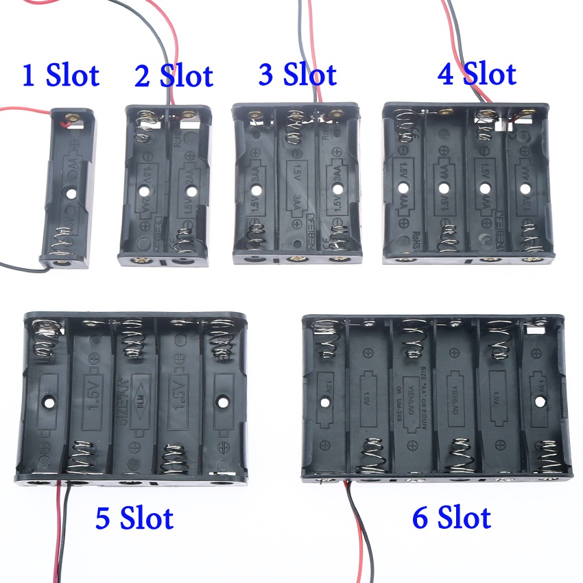 1x 2x 3x 4x 5x 6x AA Battery Box Case Holder With Wire Leads Side By ...