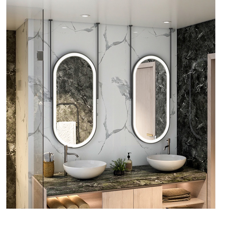 MNS Nordic Hanging Rod Oval Mirror Ceiling Hanging Luminous Mirror ...