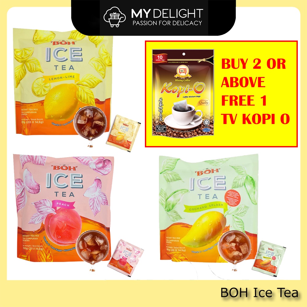 BOH Ice Iced Tea Peach Mango Lemon Lime Orchard Splash 20 x 14.5g Fruit ...