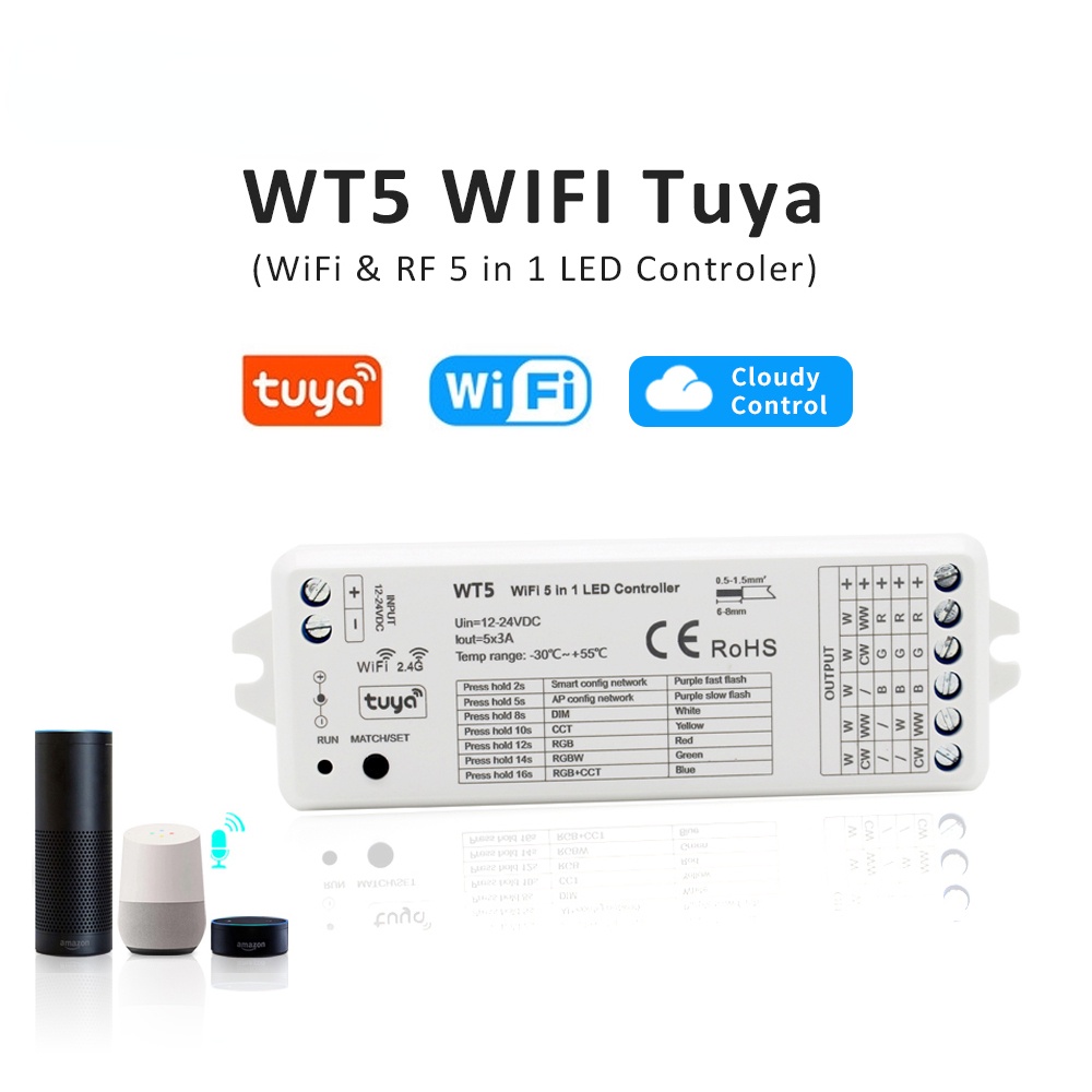 Tuya RGBCCT LED Controller 12V 24V DC 2.4G RF Wireless Remote Control ...
