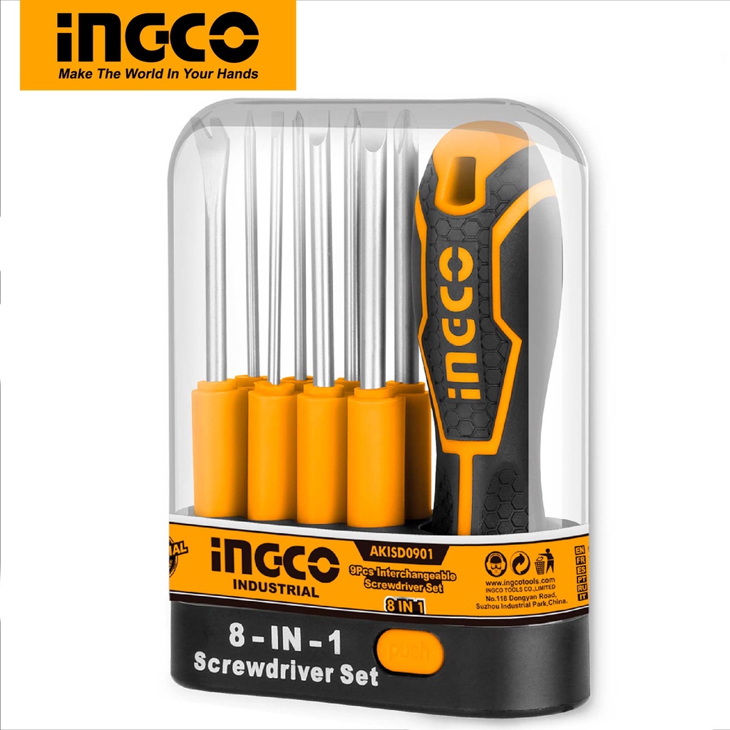 INGCO 9Pcs Interchangeable Screwdriver Set Replaceable CRV Steel ...