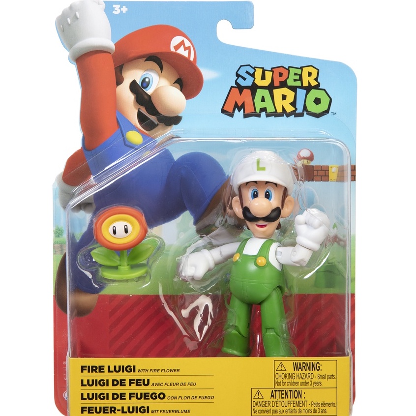 Super Mario 4 inch Fire Luigi with Fire Flower Articulated and Bendable ...