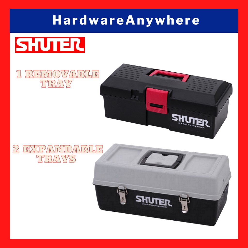 SHUTER Portable storage toolbox [1 removable tray/ 2 expandable trays ...