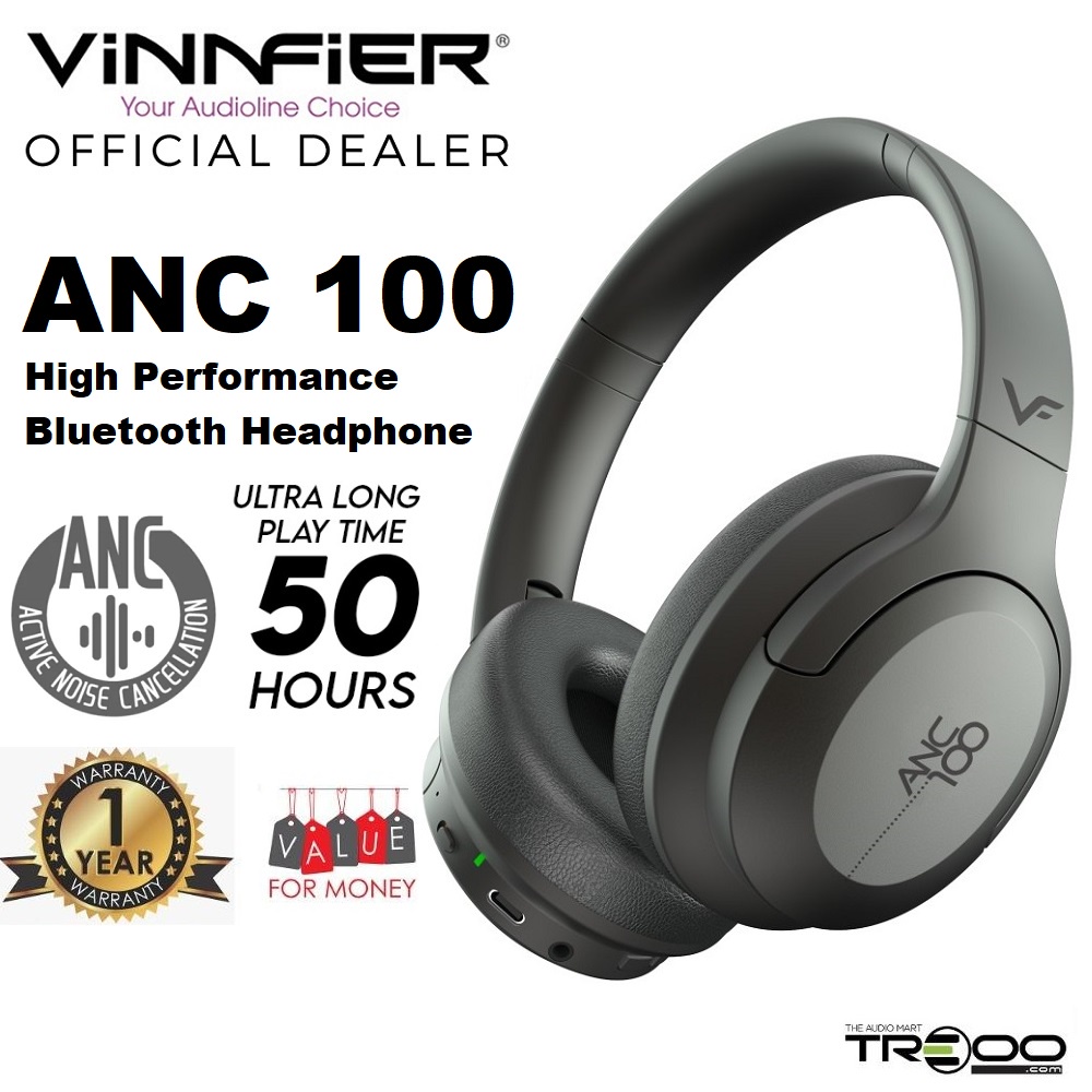 Vinnfier ANC100 Wireless Bluetooth Noise-Cancelling Over-Ear Headphone ...