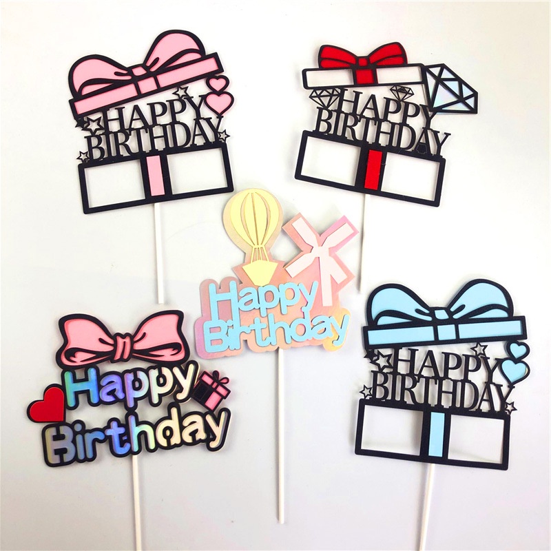 Gift Box Happy Birthday Cake Topper Heart Cupcake Toppers Birthday ...