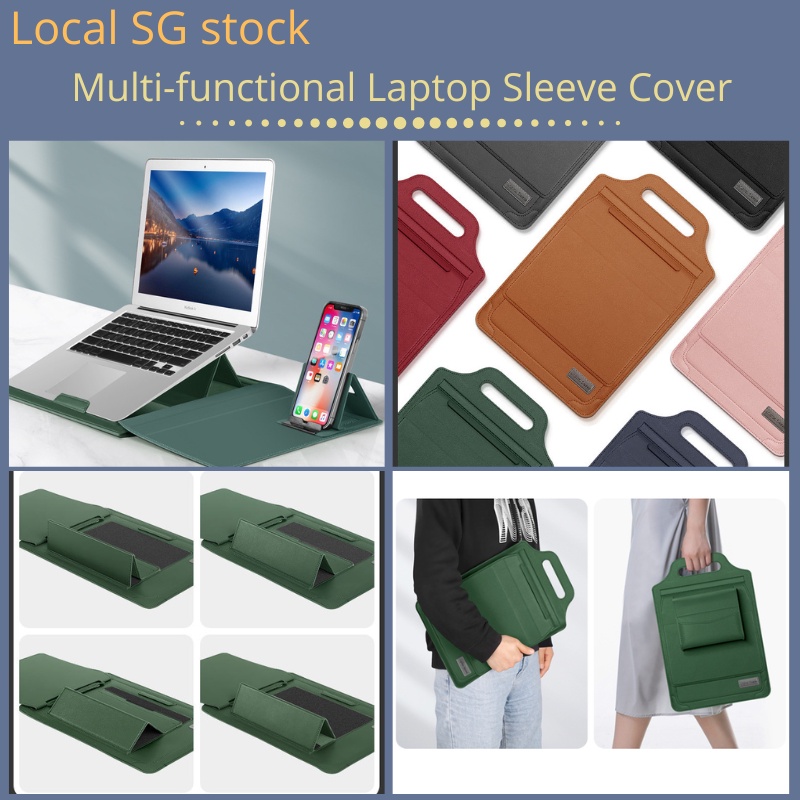 【SG Stock】Laptop Sleeve Cover Leather Laptop Case Bag with Stand ...