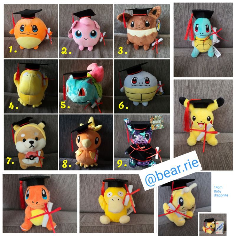 Pokemon pikachu dragonite jiggly puff eevee squirtle graduation bear ...