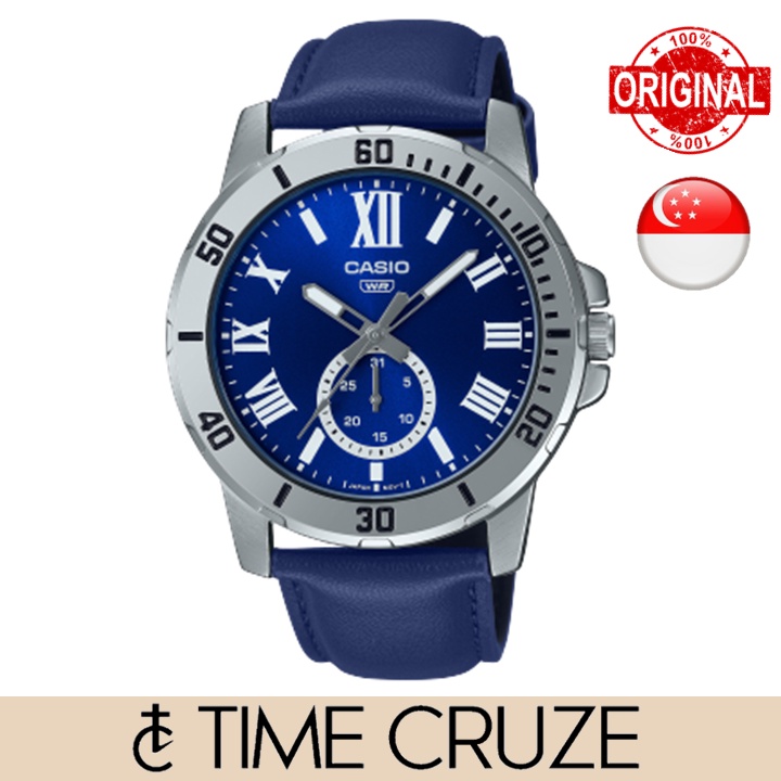[Time Cruze] Casio MTP-VD200 Blue Leather Strap Analog Quartz Blue Dial Men Watch MTP-VD200L-2B ...