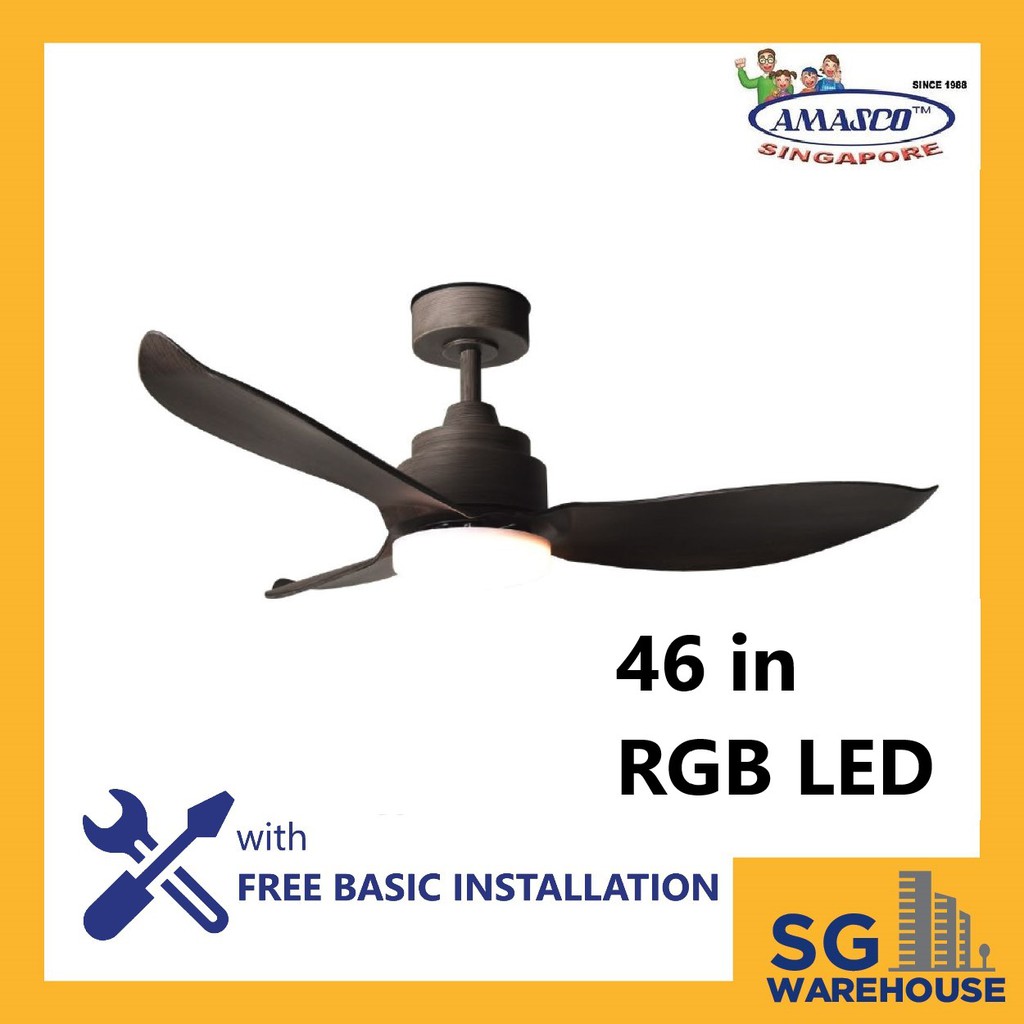 FANTA-46-MGY Amasco 46 inch Grey Wood DC Ceiling Fan with 22W LED 3 ...