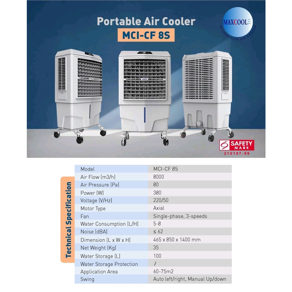 Maxcool MCI-CF8S Evaporative Air Cooler Fan(Airflow 8000m3/h) 3 sides ...