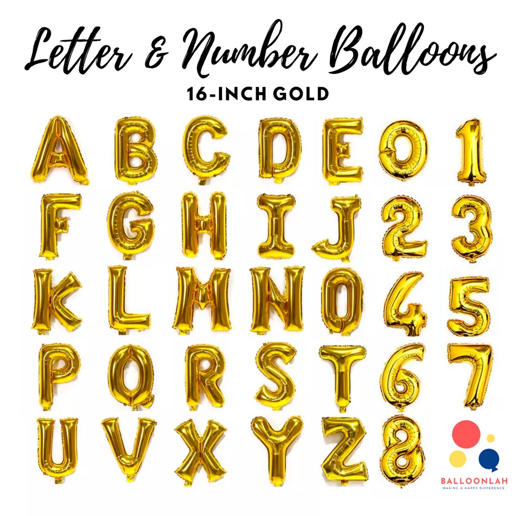 16-inch Gold Letter Foil Number Foil Balloons Air [READY STOCK IN SG ...
