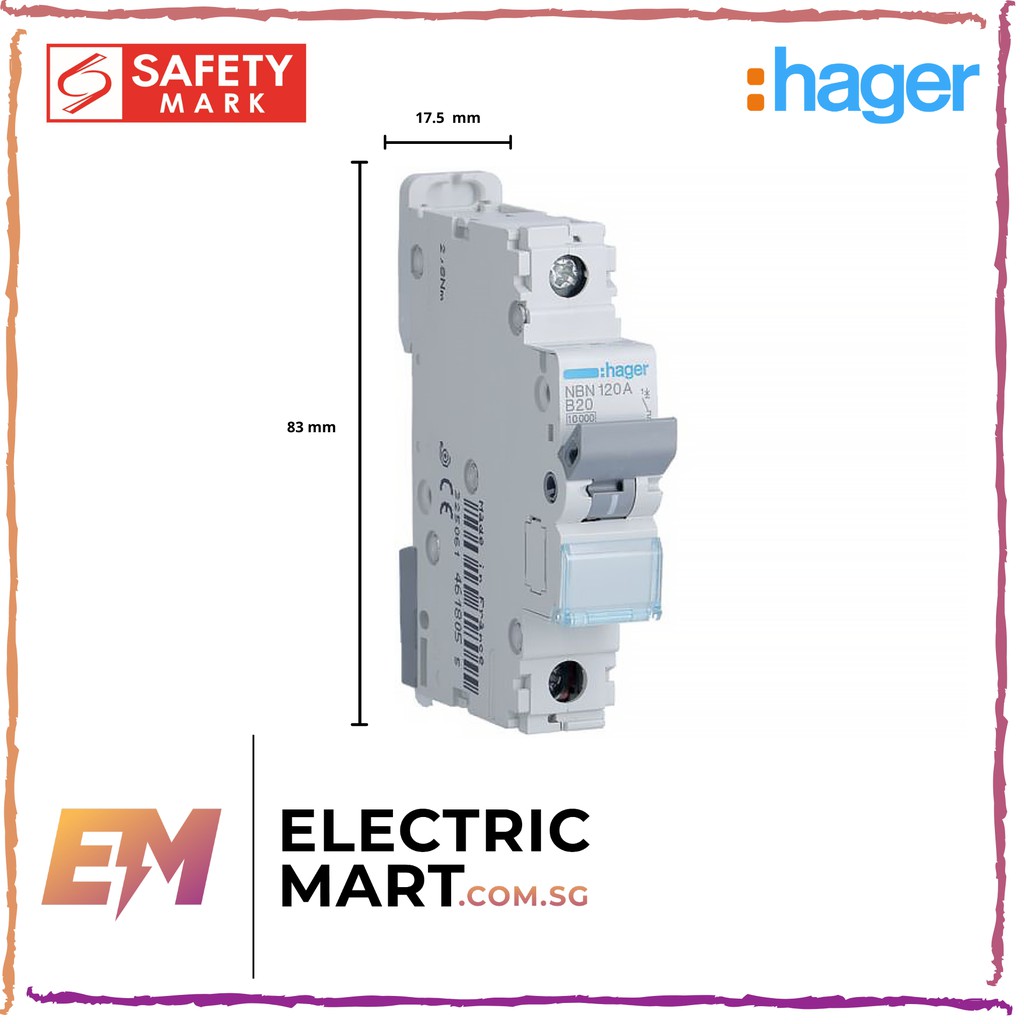 Hager NB120 Single Module 1 Pole Type B 20A 10kA Miniature Circuit Breaker (MCB) | Shopee Singapore