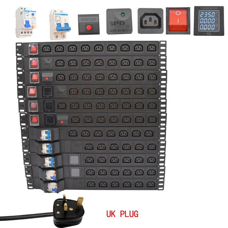 19 Inches Pdu Power Distribution Unit Iec 320 C13 Output Uk 3 Pin Power Plug Extension With