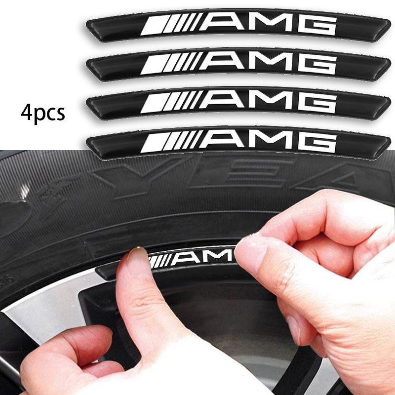 Rims Wheel Hub Edge 4pcs Stickers For Mercedes Benz AMG Logo fit for ...