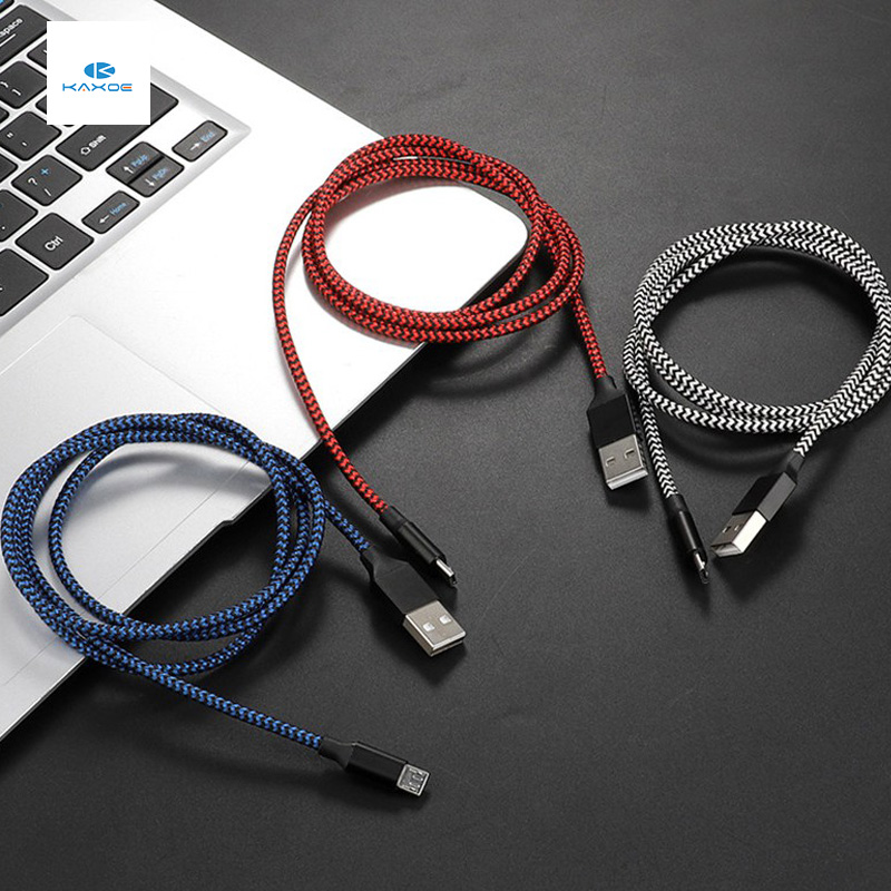 KAXOE 2.4A Classic Weaving USB Cable for iP Phone Type-C Micro USB Fast ...