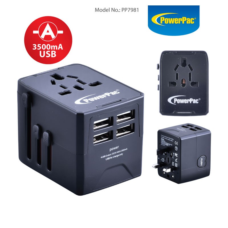 PowerPac Multi Travel Adapter With 4 USB Charger (PP7981) | Shopee ...