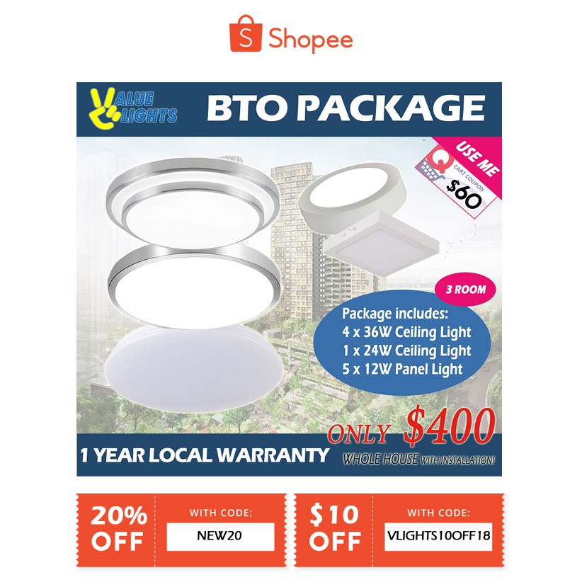HDB BTO Whole House LED Light Package + Installation | Shopee Singapore