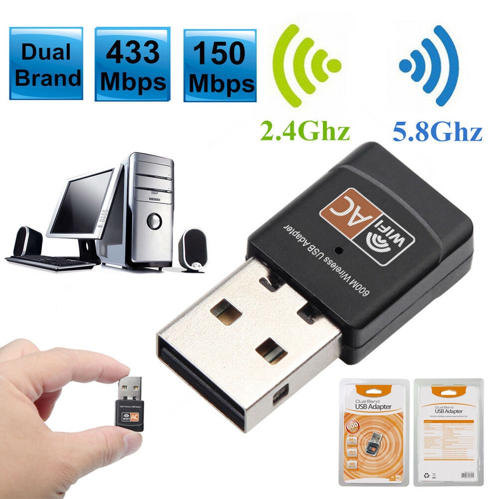 600Mbps Dual Band 2.4G/5GHz Wireless Lan USB 2.0 PC Wifi Adapter 802.11 ...
