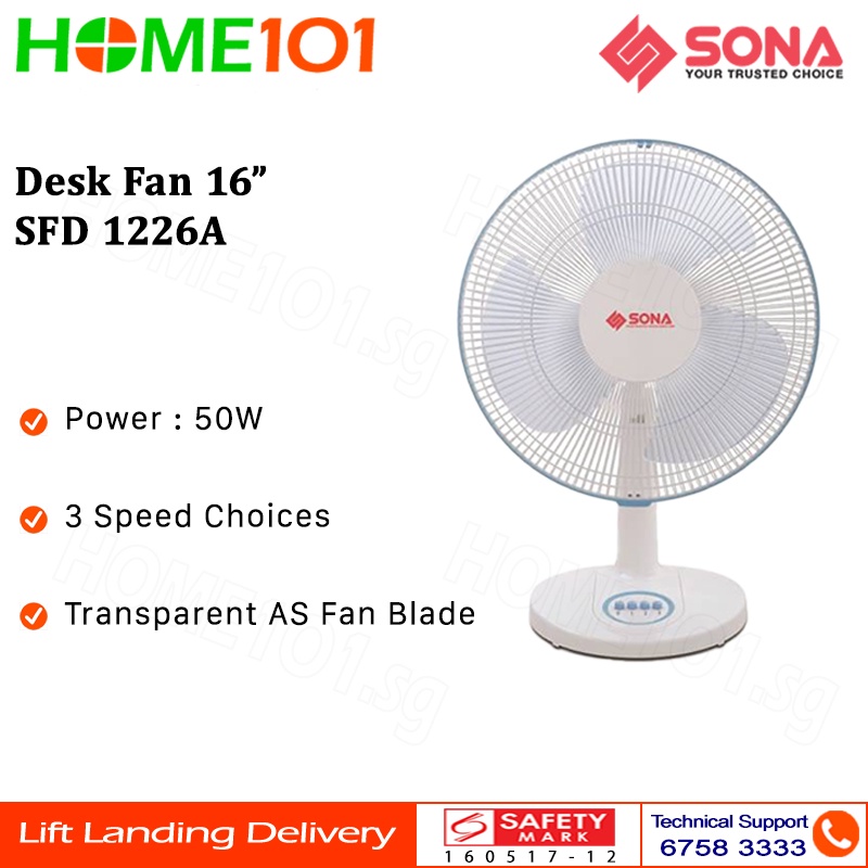 Sona 3 Blade Desk Fan 16 Inch SFD1126A | SFD 1226A | Shopee Singapore