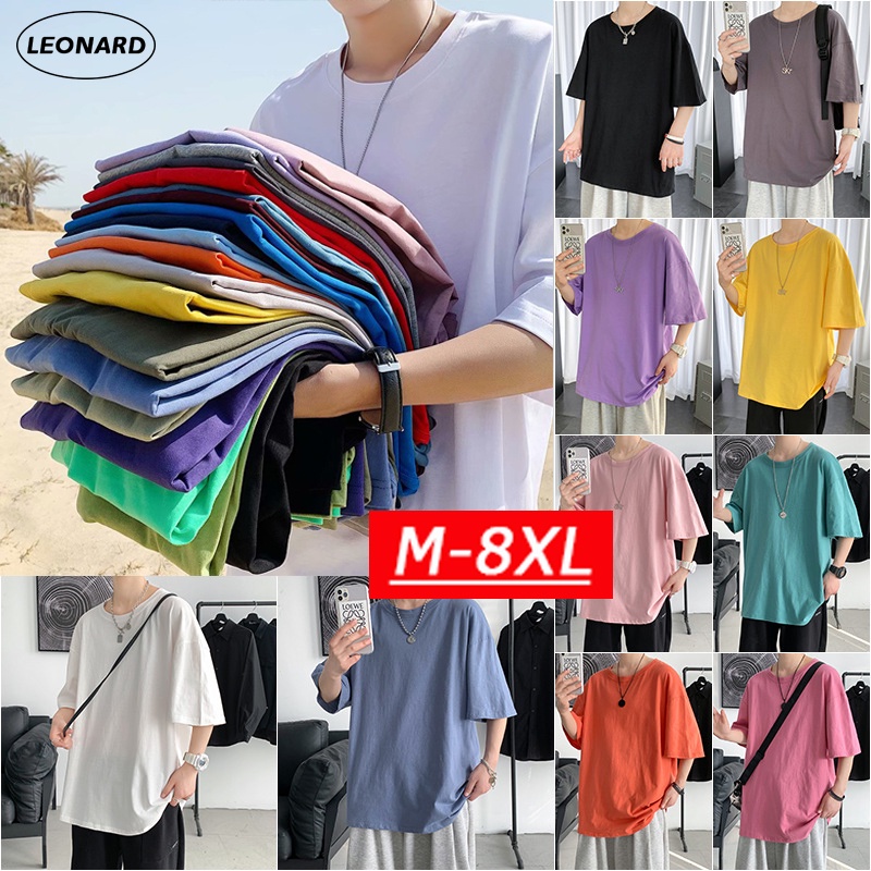 M-8XL Big size t shirt men Basic plain oversized tee loose Round neck ...