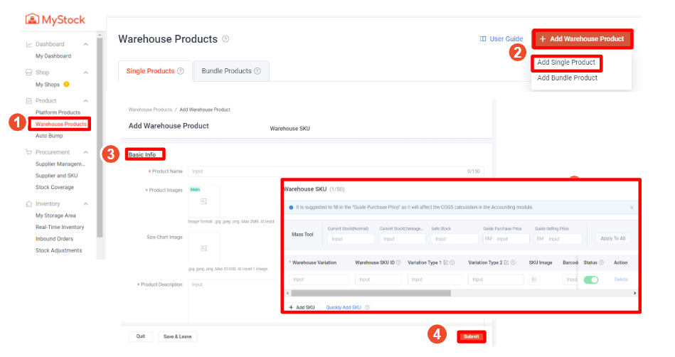 MyStock: How to add warehouse products? | Shopee MY Seller Education Hub