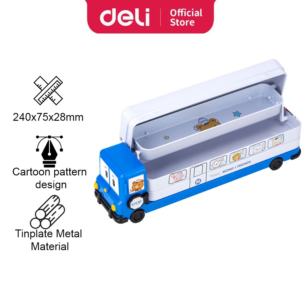 Deli Pencil Case 70855 Mong I Friends Series Cute Bus Blue Colour ...