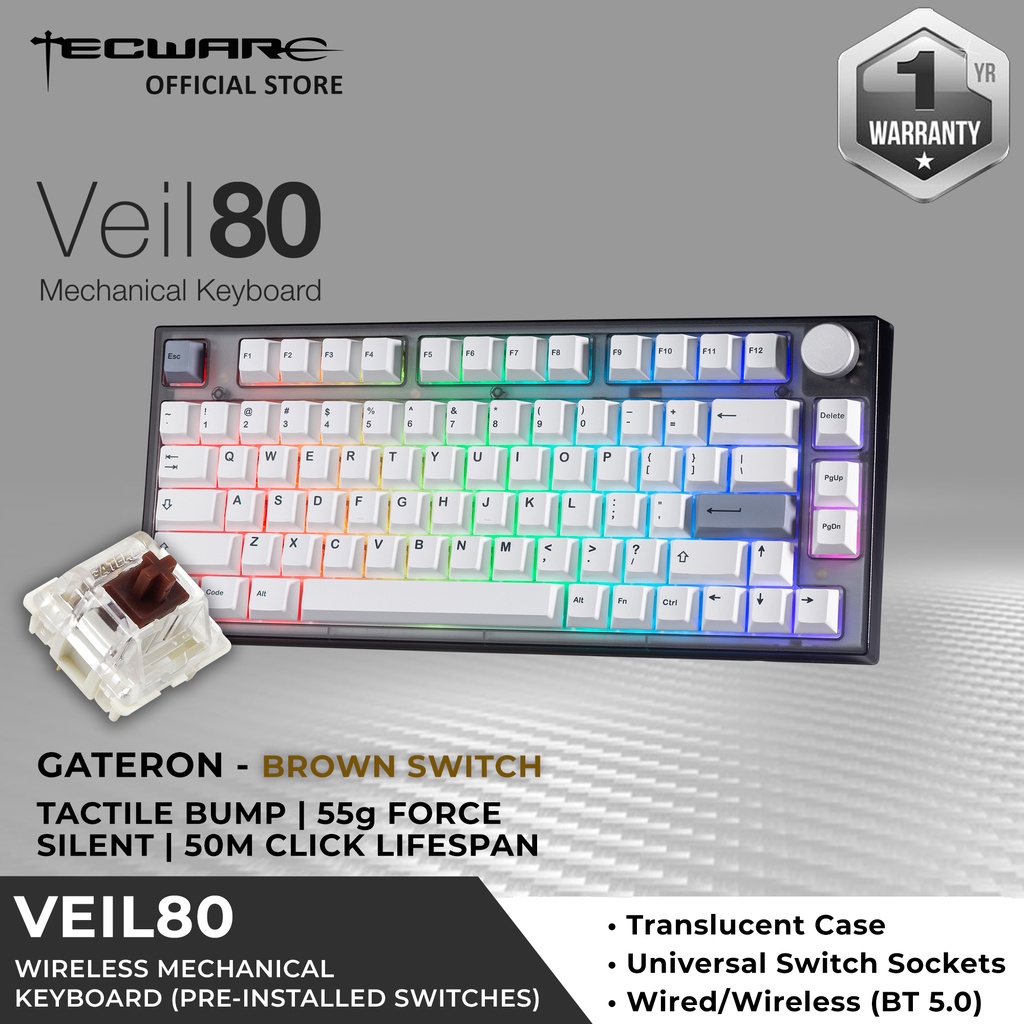Tecware Veil 80 3 Mode Wireless Mechanical Keyboard Translucent [4 ...